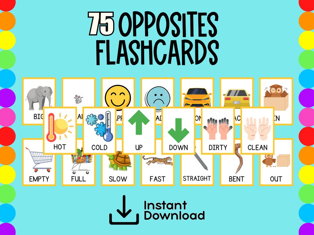 Opposites - 75 Printable Flashcards - Etsy