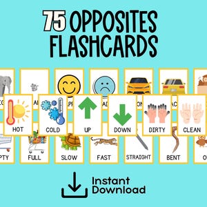 Opposites - 75 Printable Flashcards - Etsy
