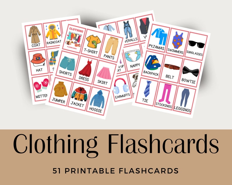 Clothing - 51 Printable Flashcards - Etsy
