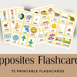Opposites - 75 Printable Flashcards - Etsy