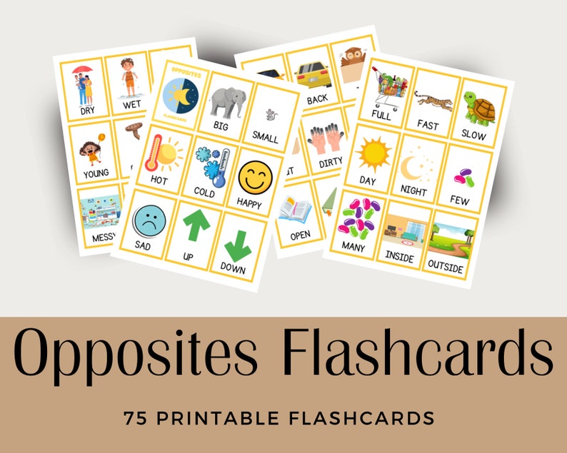 Opposites - 75 Printable Flashcards - Etsy
