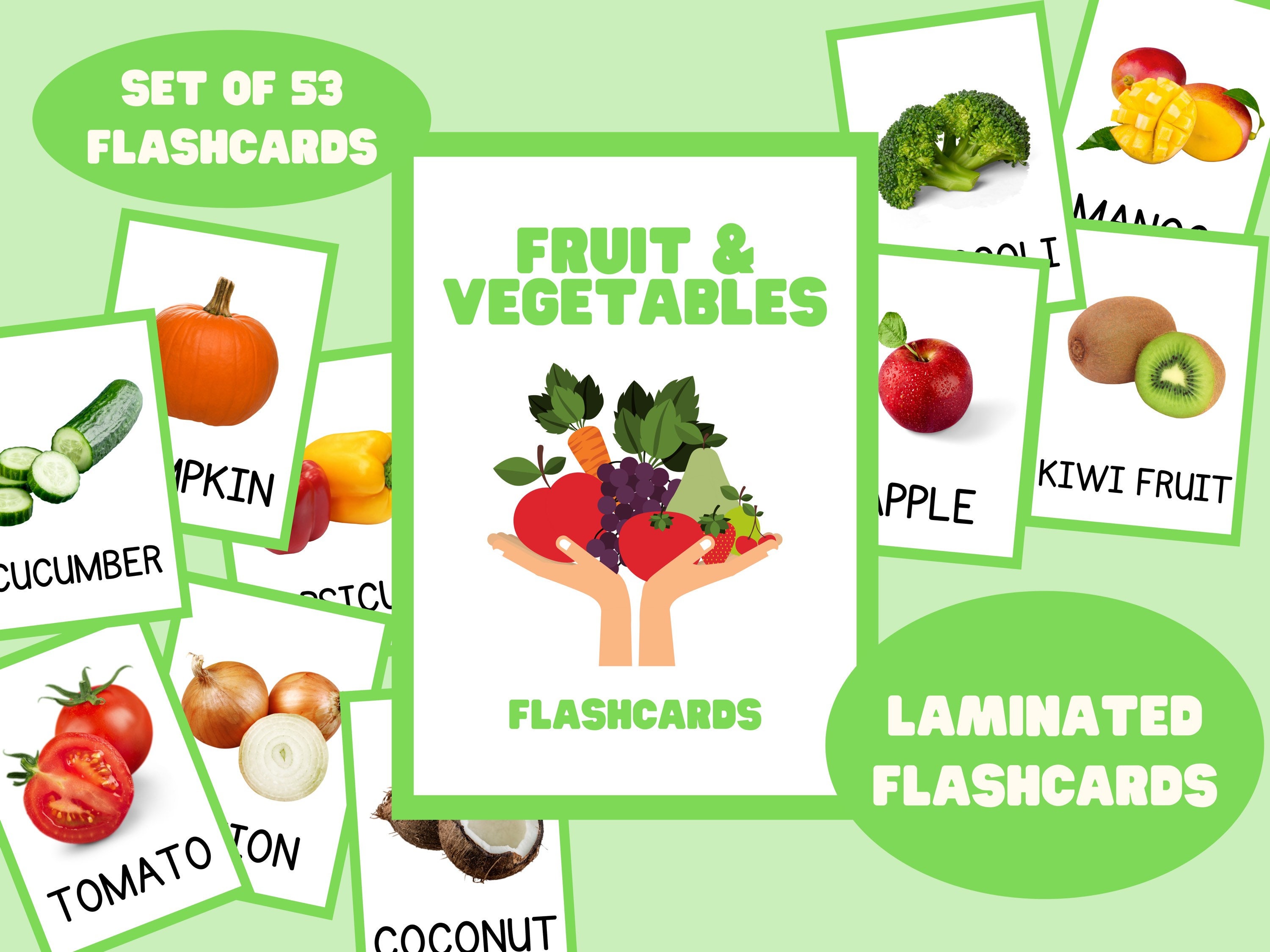 Fruits & Vegetables - 53 Laminated Flashcards - Etsy