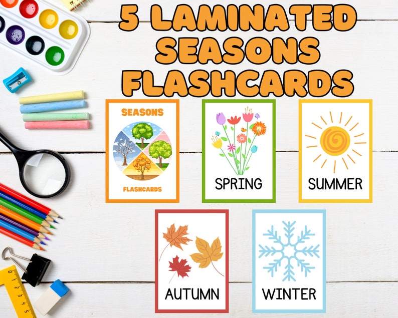 Seasons - 5 Laminated Flashcards - Etsy