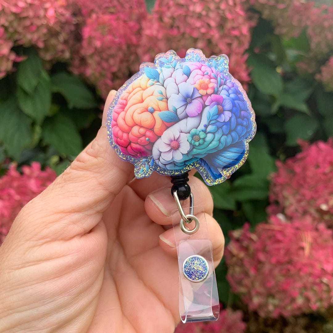 Brain Badge Reel | Floral Brain ID Holder - Etsy
