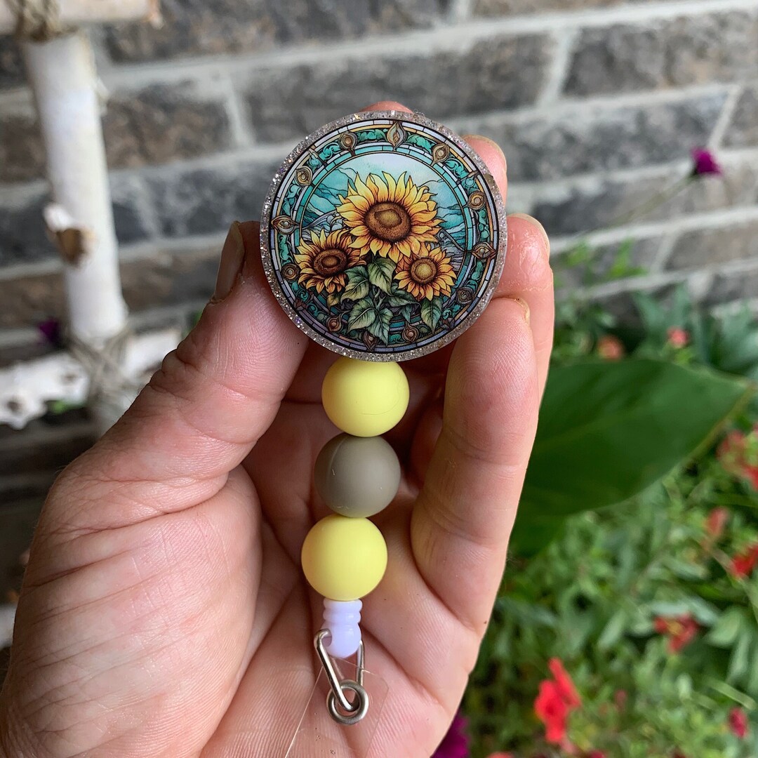 Sunflower Stained Glass Badge Reel - Etsy