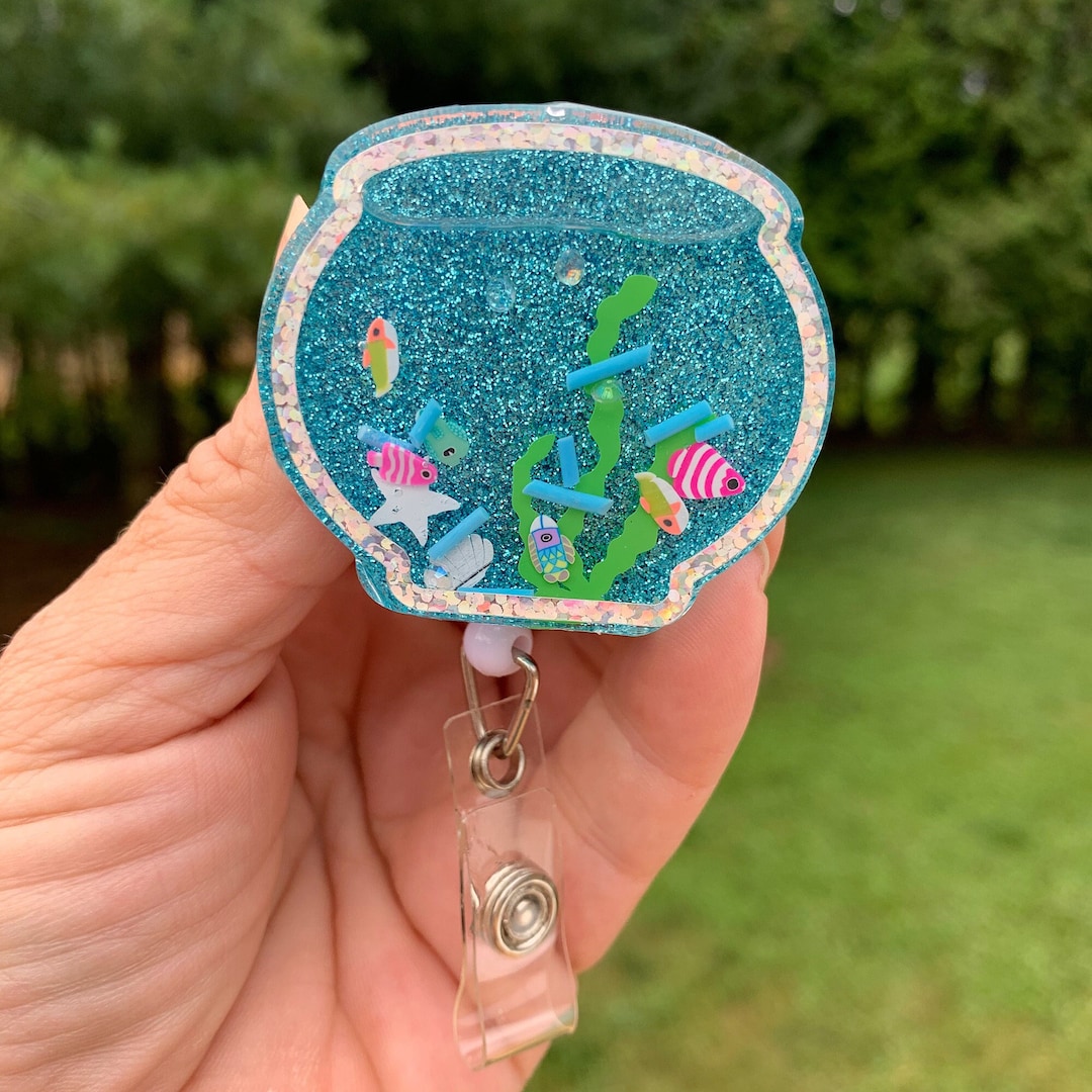 Fish Bowl Shaker Badge Reel/ 3D Badge Reel/ Floating Badge Reel - Etsy