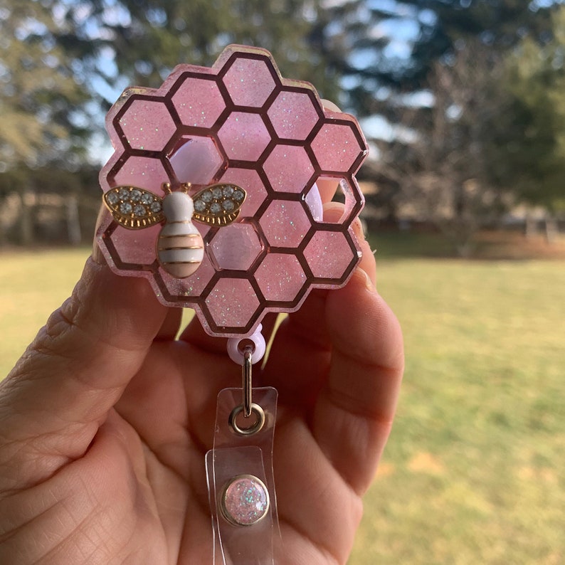 Honeycomb and Bee Badge Reel - Etsy Canada