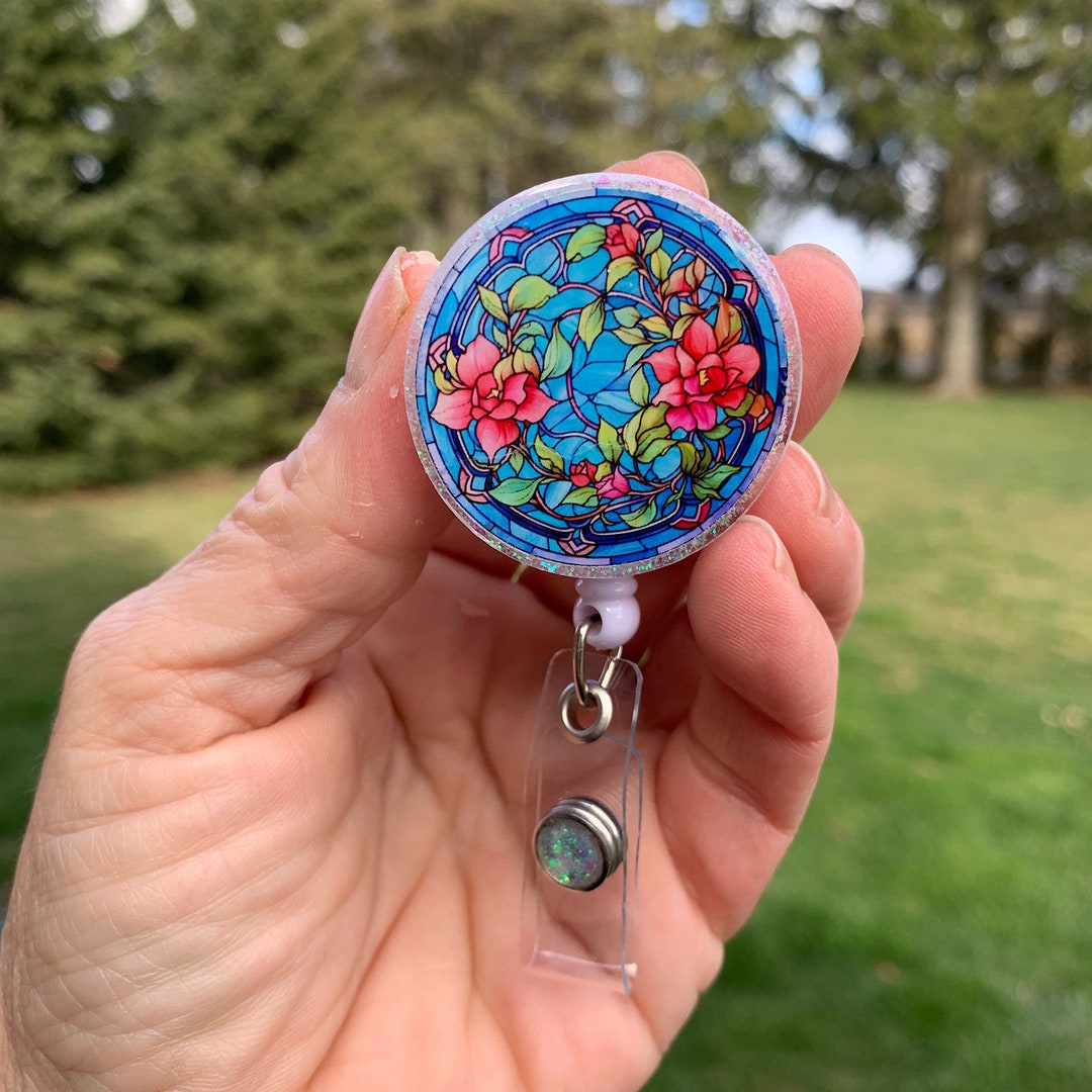 Floral Stained Glass Badge Reel - Etsy Australia