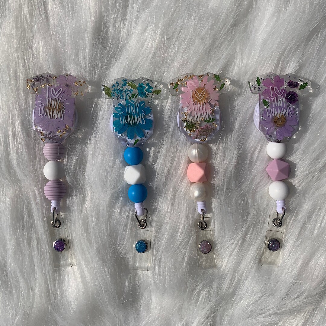 I Love Tiny Humans Badge Reel/dried Flower - Etsy