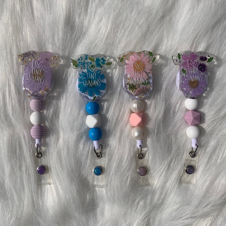 I Love Tiny Humans Badge Reel/dried Flower - Etsy
