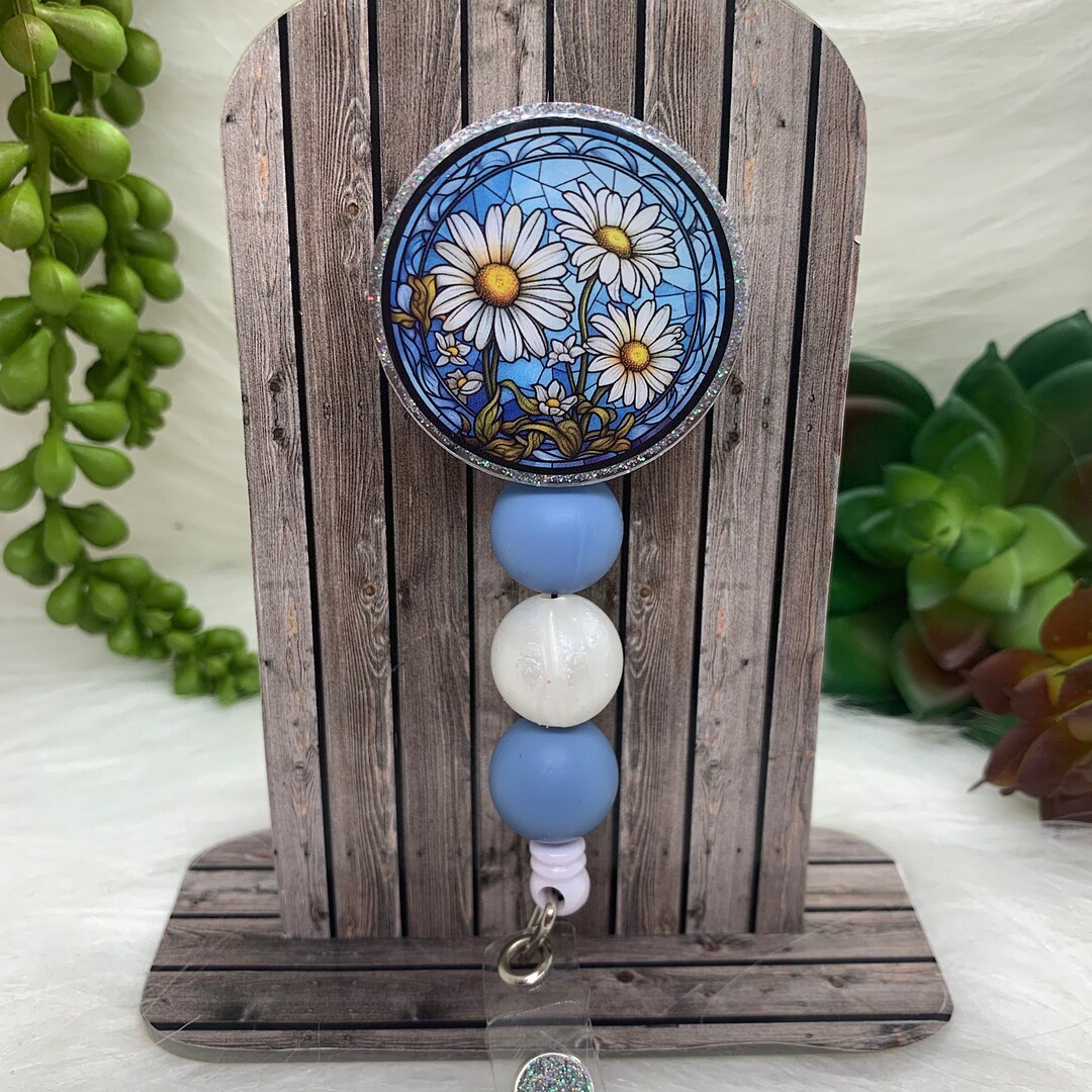 Daisy Stained Glass Badge Reel - Etsy
