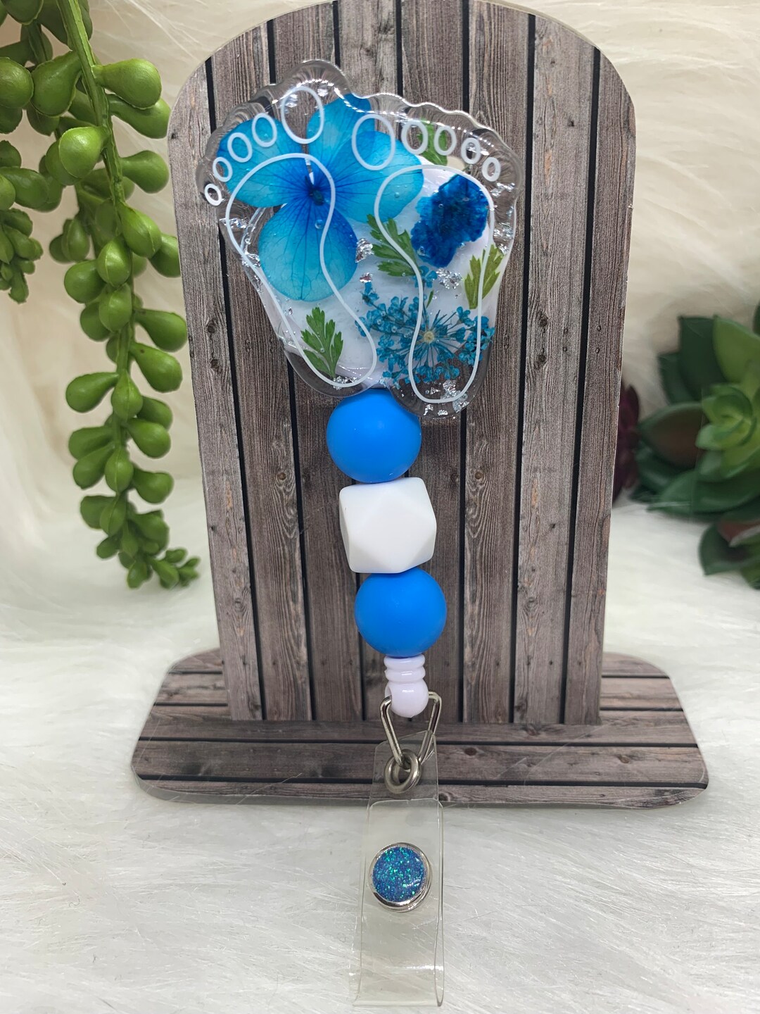 Baby Feet, Real Pressed Flowers Badge Reel - Etsy