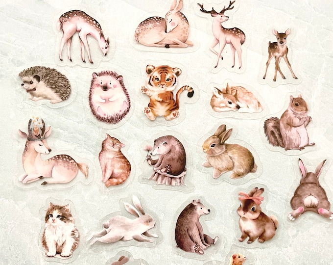 36 Clear Animal Themed Stickers - 6 Color Designs - Slightly ...
