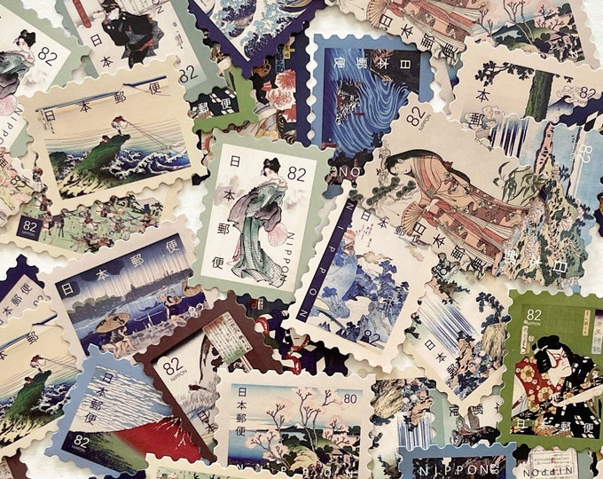 46 Japanese Inspired Stamp Design Stickers- Vintage Style Stamp Design ...