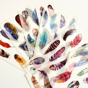 50 Feather Stickers - Washi Tape Like Material - Slightly Transparent ...