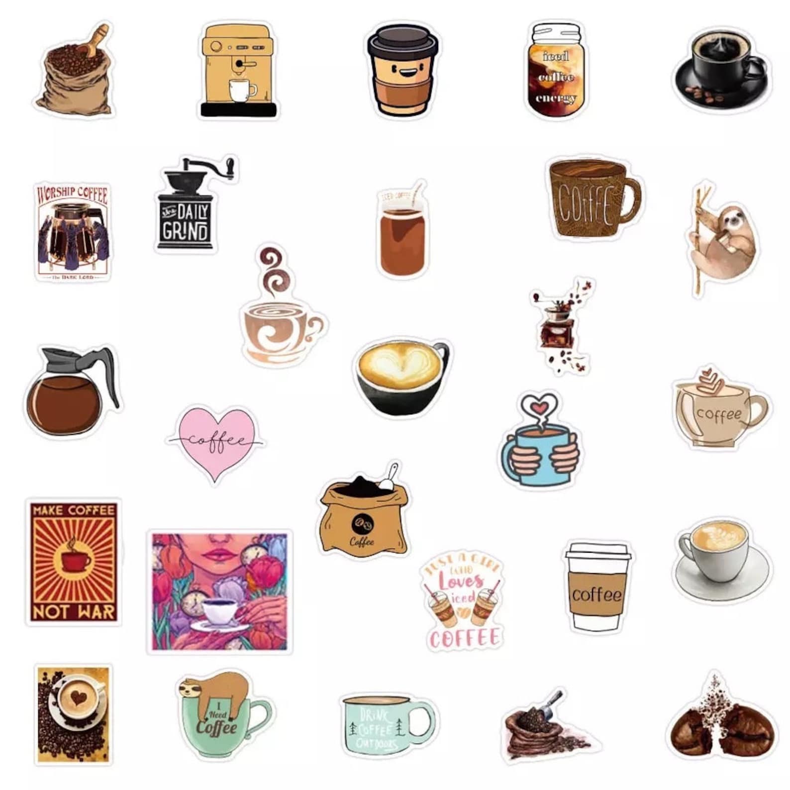 Coffee Themed Stickers Coffee Latte Pattern Assorted - Etsy