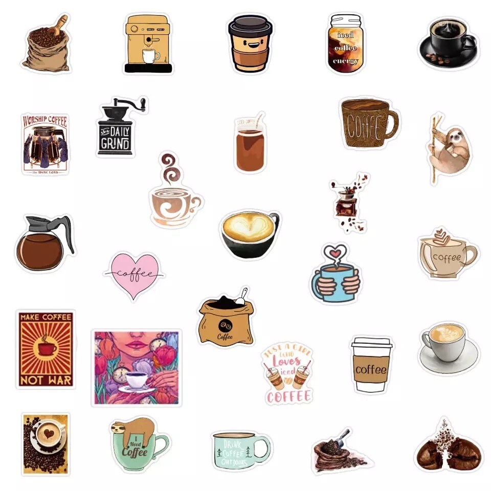 Coffee Themed Stickers Coffee Latte Pattern Assorted - Etsy