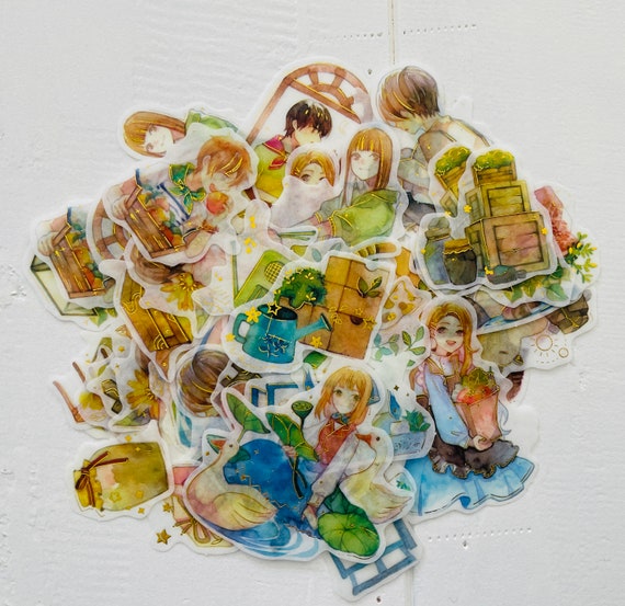 50 Adorable Anime Style Stickers Washi Tape Paper Stickers - Etsy