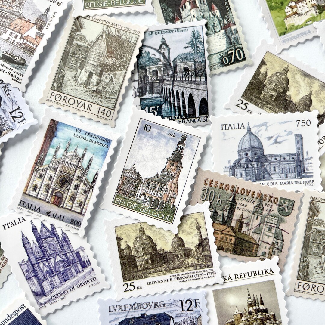 46 Landmark Stamp Stickers European Castles Churches Building Designs ...