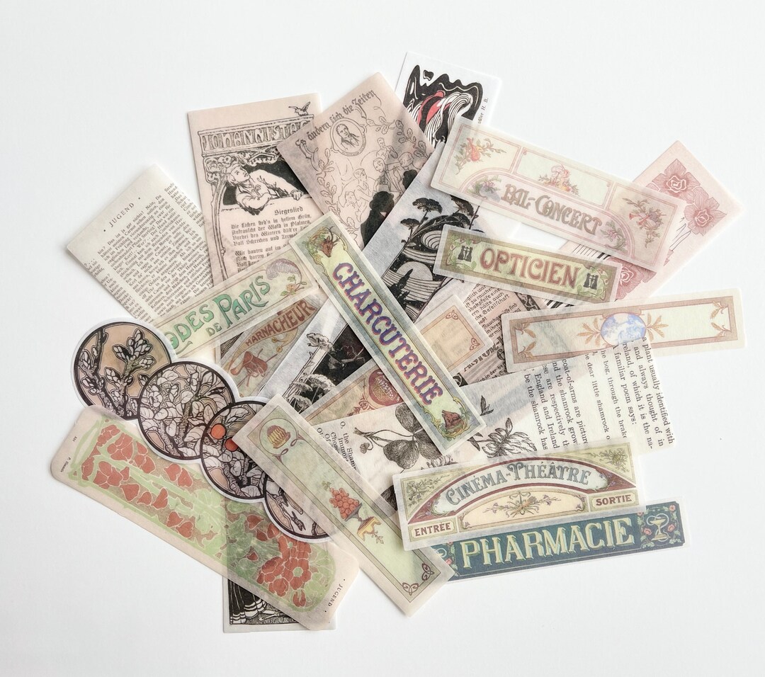 20 Transparent Washi Paper Boho Stickers - Vintage Sign Stickers ...