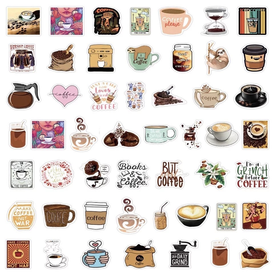 Coffee Themed Stickers Coffee Latte Pattern Assorted - Etsy