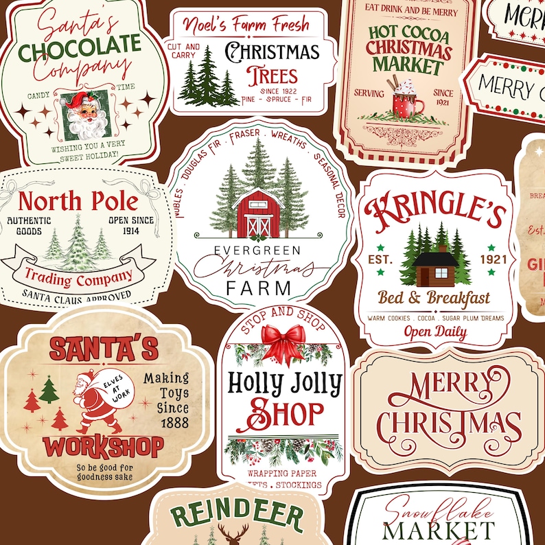 15pcs Vintage Christmas Label Stickers, Pick From Two Sizes, Perfect ...