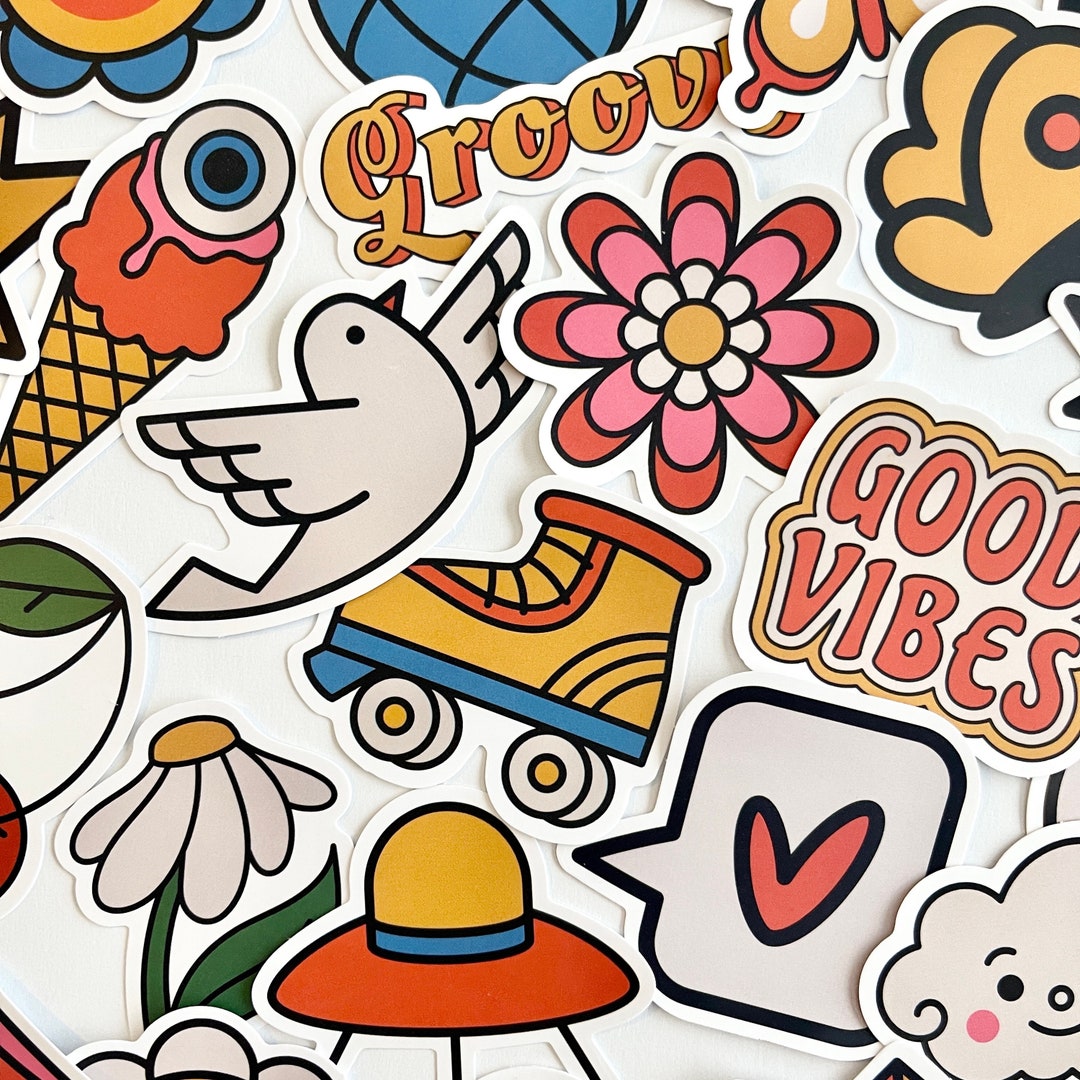 40pcs 80's Retro Cartoon Stickers - Good Vibes Old School Design - for ...