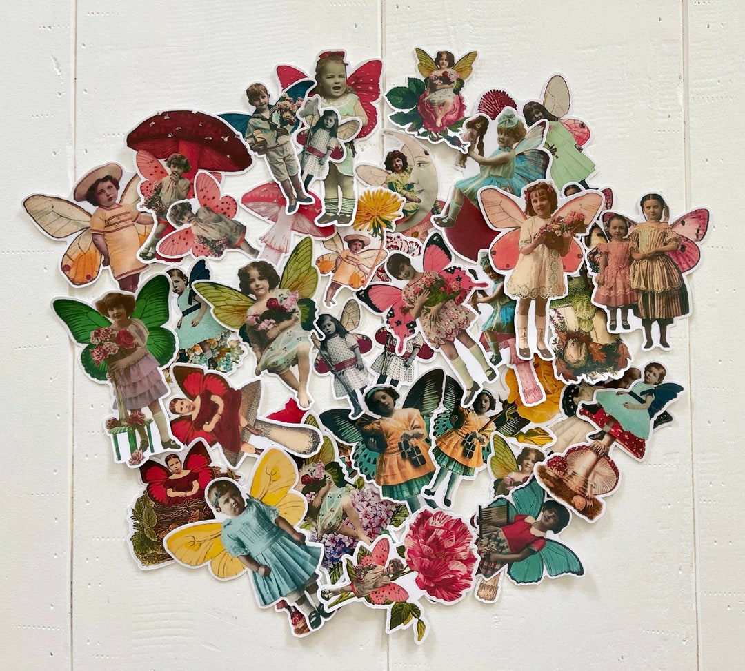 Vintage Angelic Fairy Children Stickers - Baby Angel Wing Flower ...