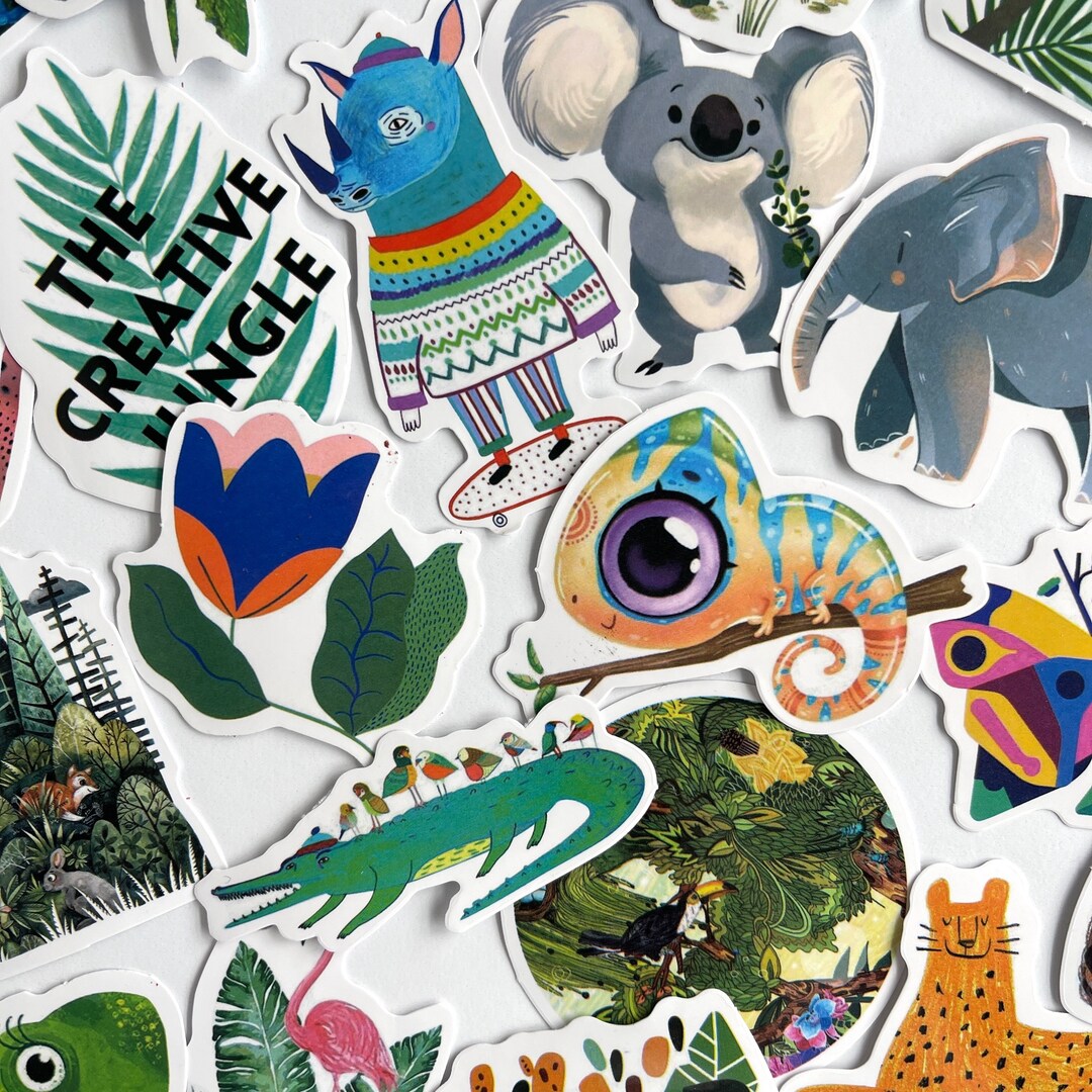45 Artsy Wilderness Animal Stickers - Jungle Animal Stickers - Colorful ...