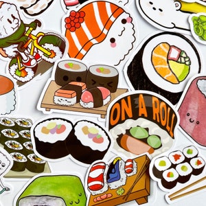 50 Cartoon Sushi Stickers- Food Cartoon Stickers - Great for Crafts ...