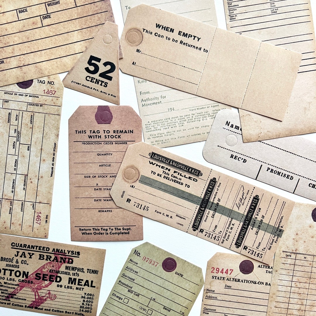 12 Vintage Old Tag Stickers - Writing Paper Tag Stickers - Great SIZES ...