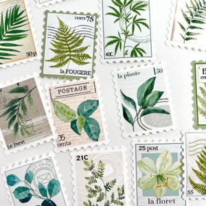 25 Green Botanical Designed Stamp Stickers - Green Themed Fern Leaf ...
