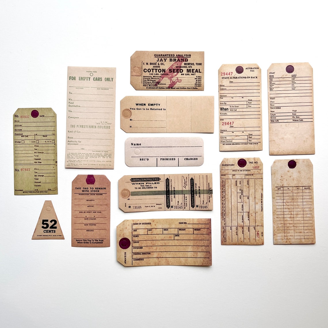 12 Vintage Old Tag Stickers - Writing Paper Tag Stickers - Great SIZES ...