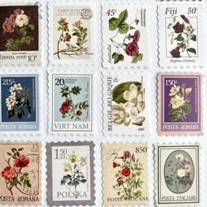 48 Floral Botanical Stamp Design Stickers- Vintage Style Stamp Design ...