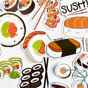 50 Cartoon Sushi Stickers- Food Cartoon Stickers - Great for Crafts ...