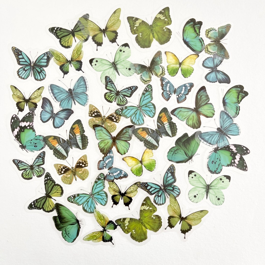 40pcs Translucent Green Butterfly Stickers - for Crafts, Planners ...