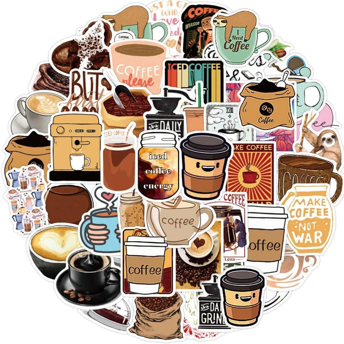 Coffee Themed Stickers Coffee Latte Pattern Assorted - Etsy