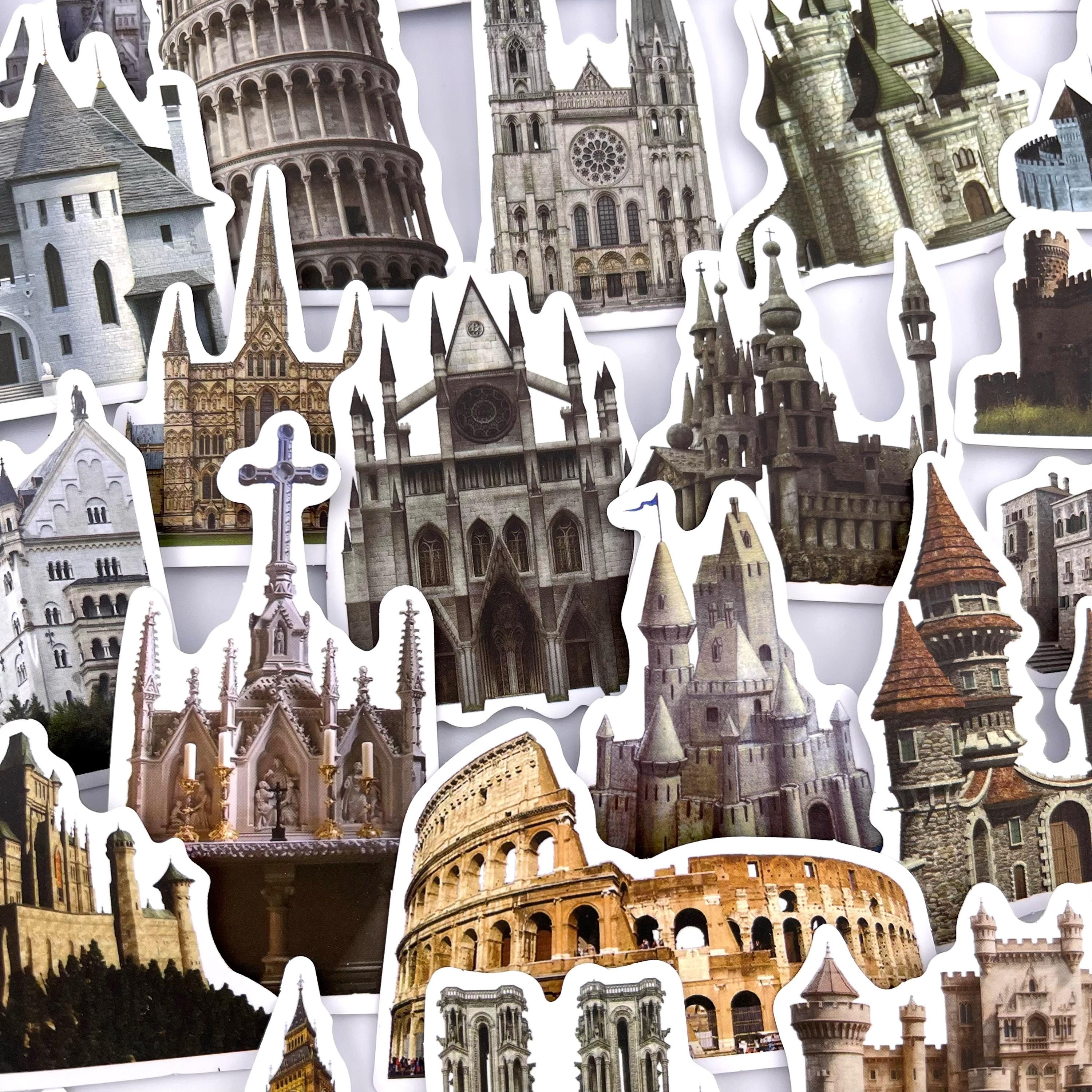 50pcs European Castle Church Stickers, Famous Landmarks, for Crafting ...