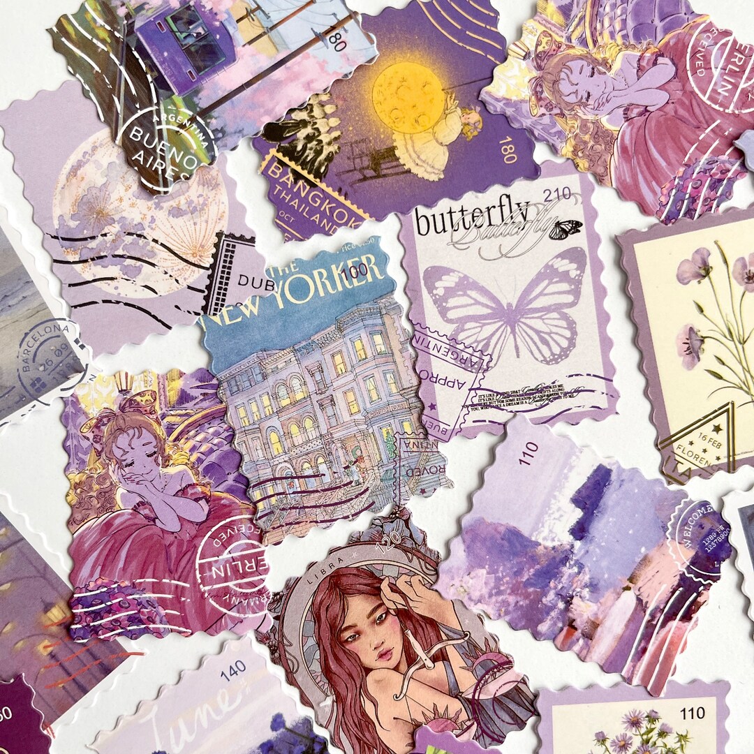 40 Vintage Purple Stamp Stickers - Boho Whimsical Fairy Design - NOT ...