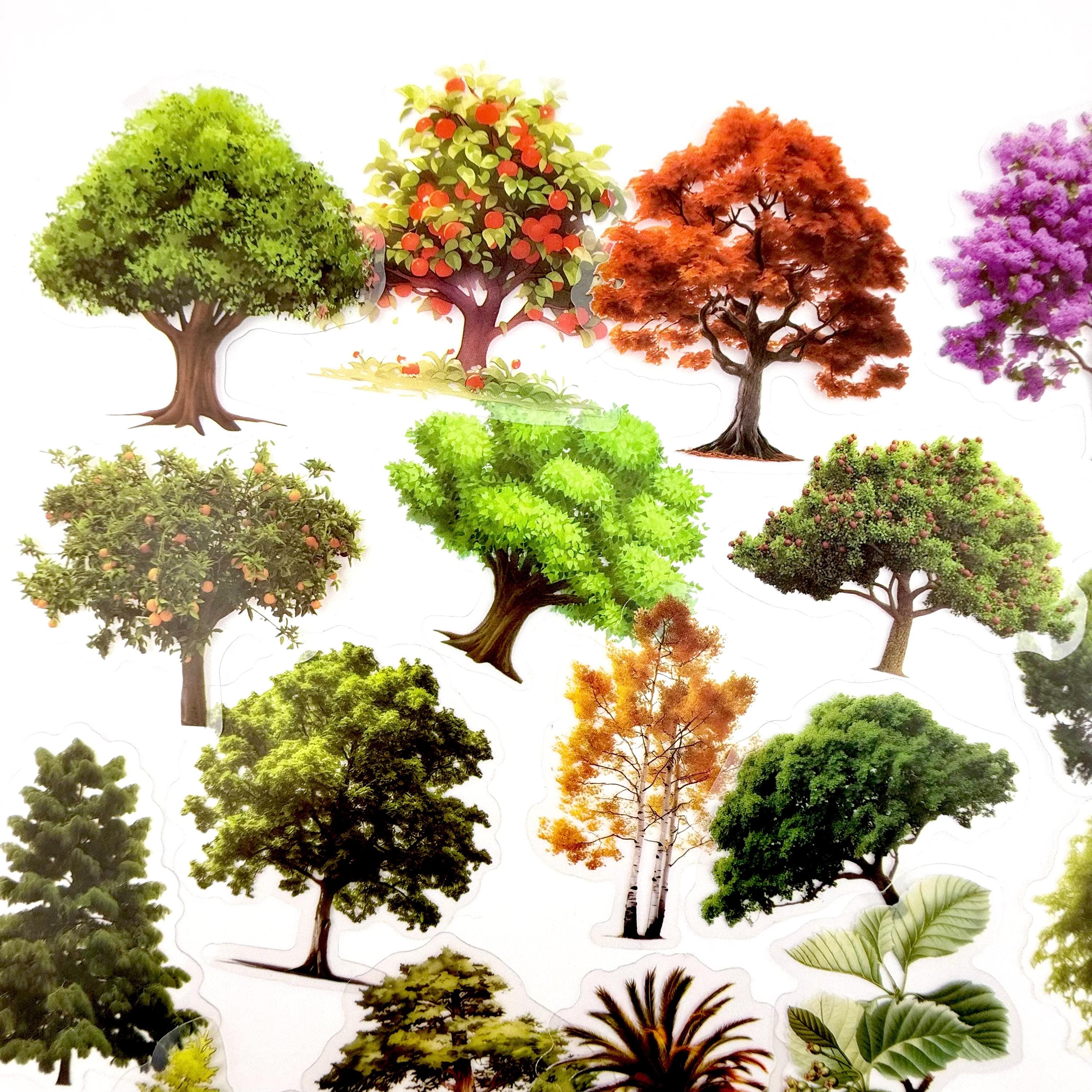 50pcs Translucent Fall Tree Stickers - Autumn Green Colors - for ...