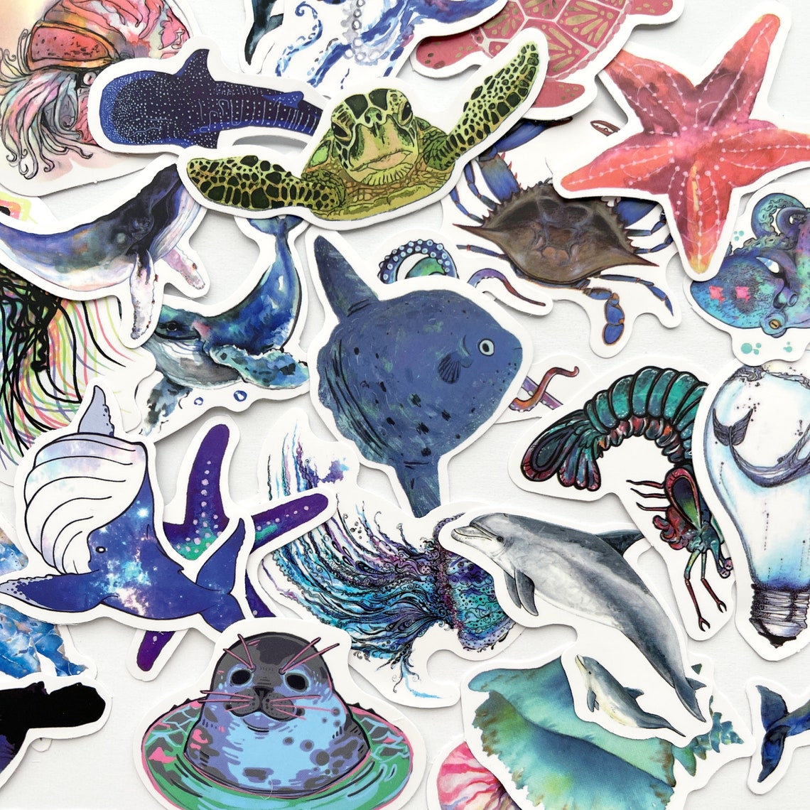 50 Whimsical Ocean Themed Sticker Set Ocean Watercolor Like - Etsy