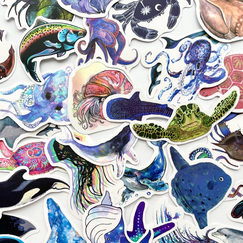 50 Whimsical Ocean Themed Sticker Set Ocean Watercolor Like - Etsy