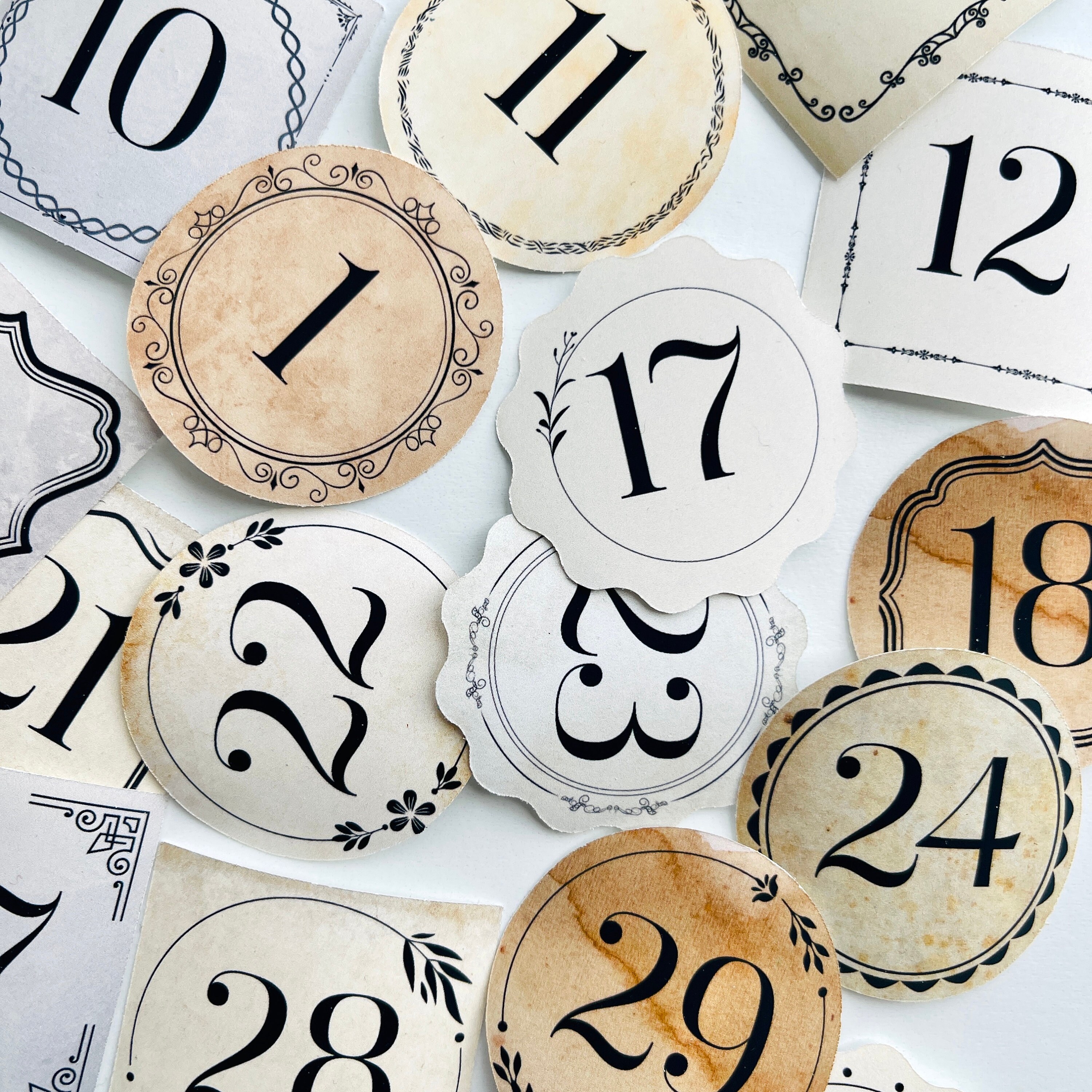 Vintage Calendar Number Labels, Weathered Sticker Design, for Crafting ...