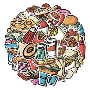40 Retro Cartoon Food Themed Stickers Hamburger Fries Food - Etsy