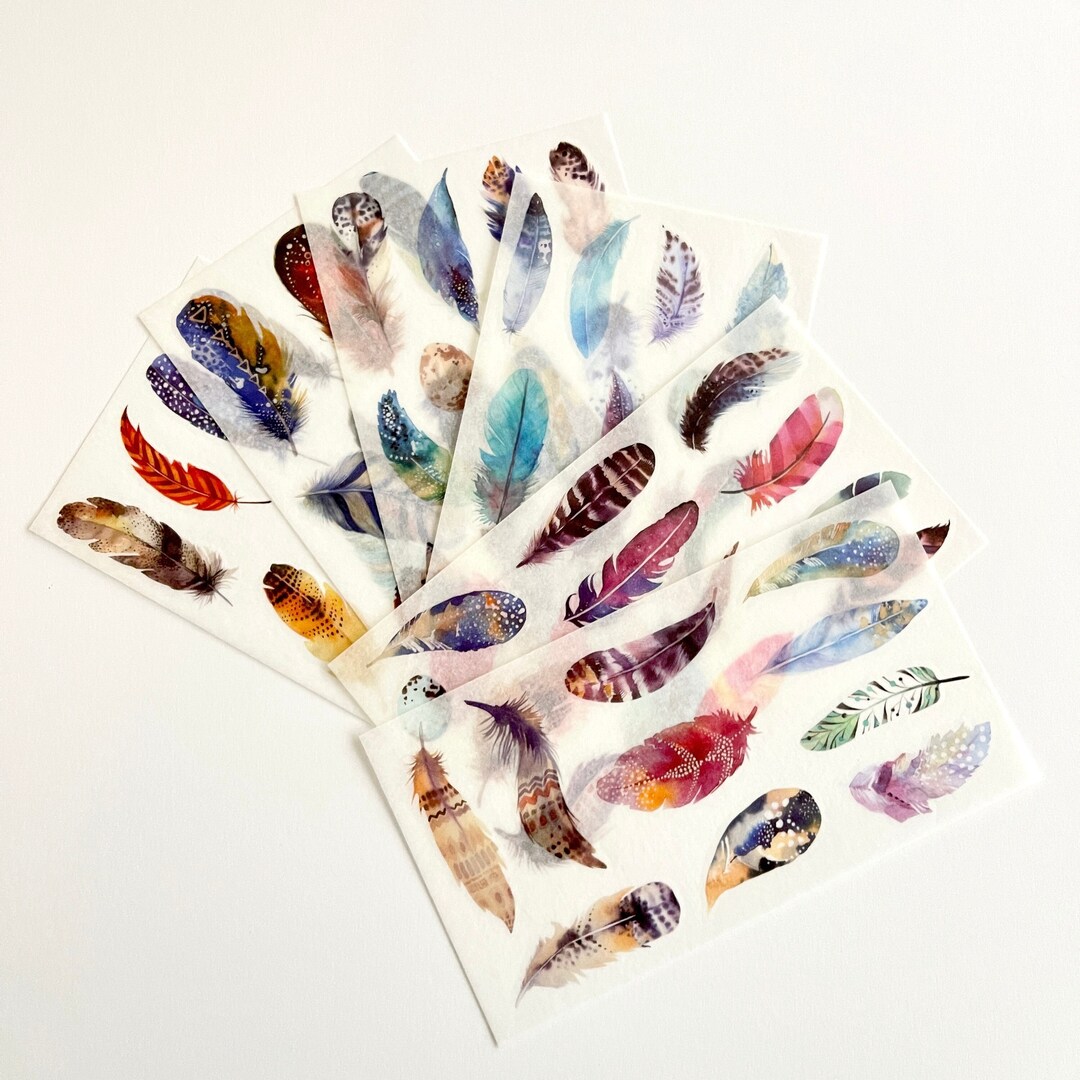 50 Feather Stickers - Washi Tape Like Material - Slightly Transparent ...