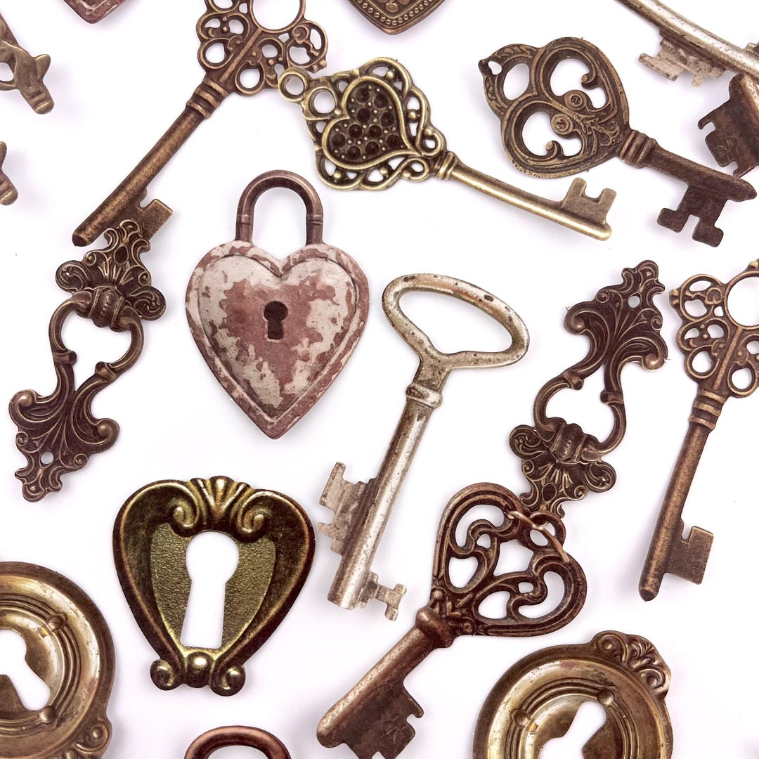 30pcs Vintage Lock & Key Stickers - Flat Matte Finish - for Crafting ...