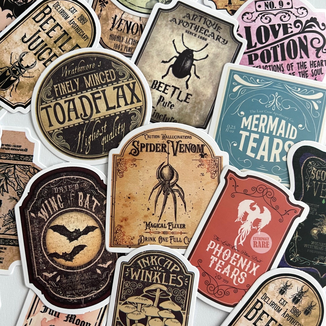 50 Vintage Spooky Potion Label Stickers Skull Poison Stickers Halloween ...