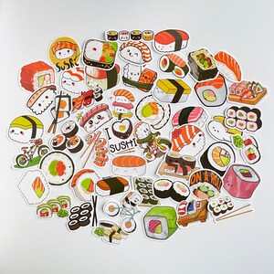 50 Cartoon Sushi Stickers- Food Cartoon Stickers - Great for Crafts ...