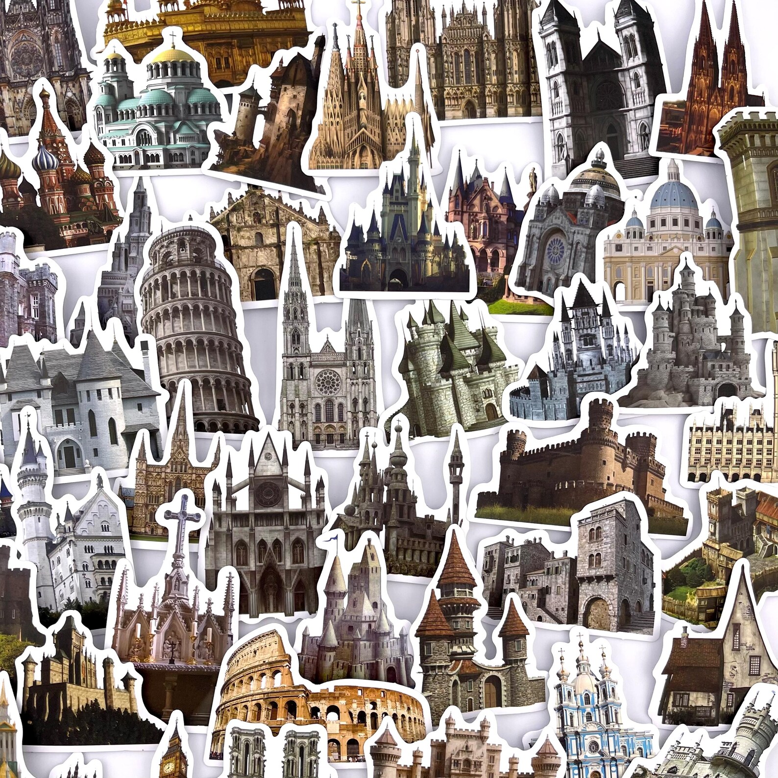 50pcs European Castle Church Stickers, Famous Landmarks, for Crafting ...