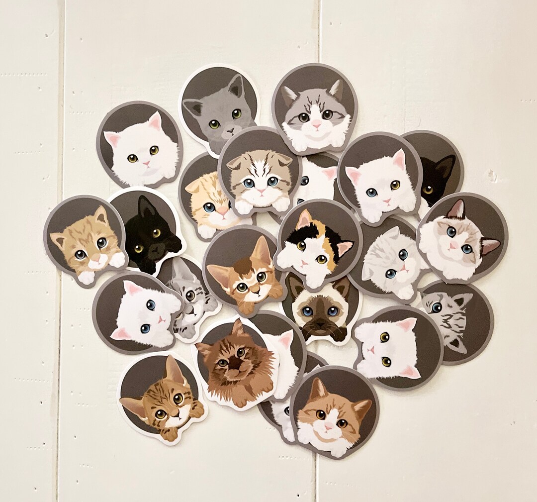 24 Peeping Cat Face Stickers - Random Cartoon Cat Faces - Great for ...
